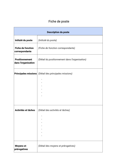 Fiche de poste - document et modèle à télécharger